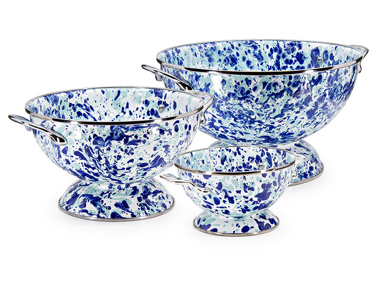 Golden Rabbit Enamelware Ocean Swirl Colanders | Enamel Cookware